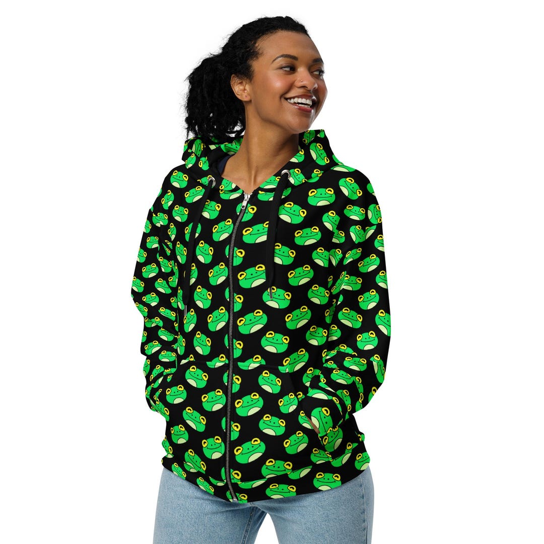 Cute Frogs Animal Print Zipper Hoodie, Frogs Lovers Gift, Streetwear ...
