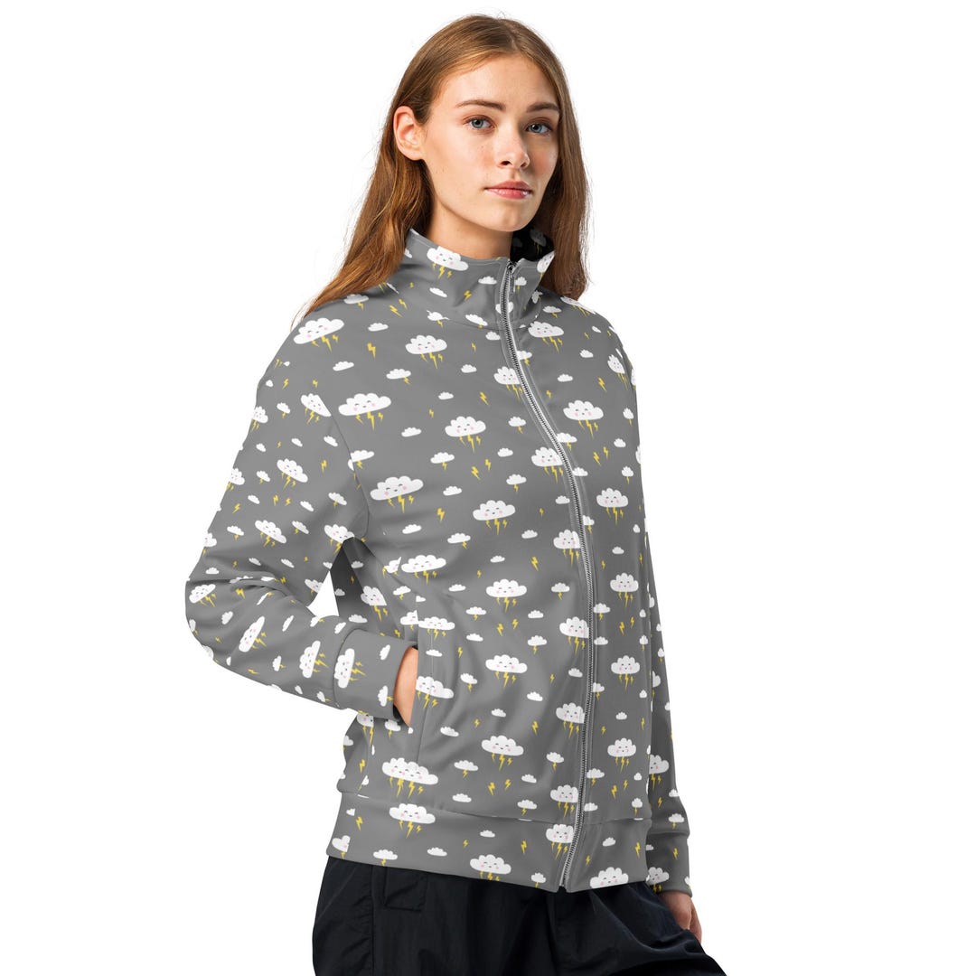 Lightning Bolt Zipper Track Jacket, Fashion Streetwear Zip-up Pockets ...