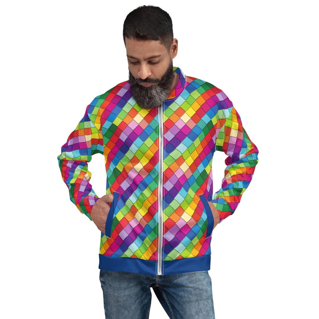 LGBTQ Rainbow Checkered Bomber Jacket, Gay Lesbian Streetwear Jacket ...