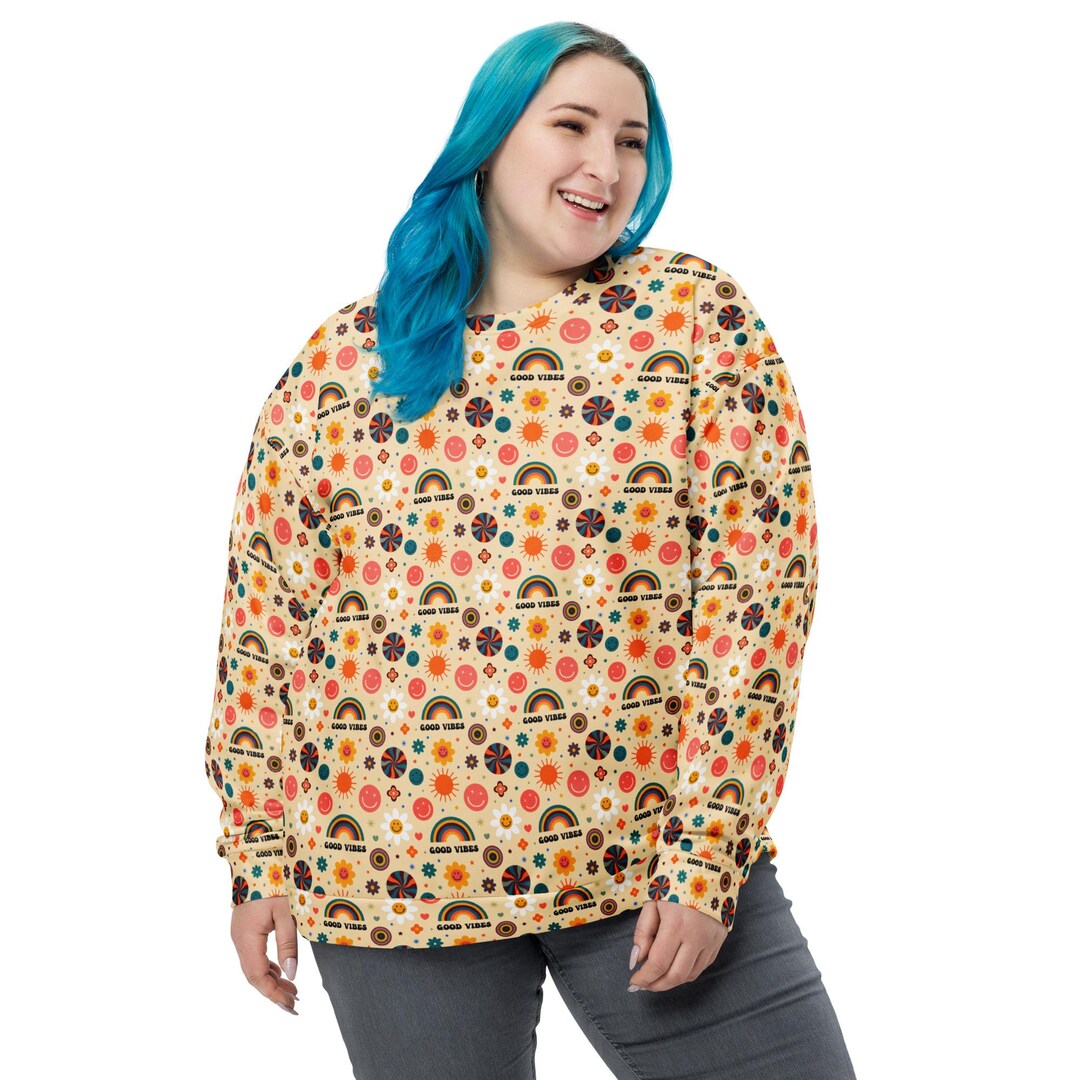 Trippy Hippie Good Vibes Printed Sweatshirt, All Over Print Aesthetic ...