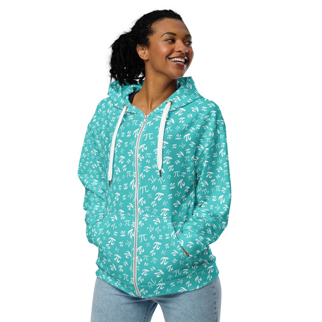 Teal Math Pi Symbol Print Zipper Hoodie, Math Student Teacher Gift ...