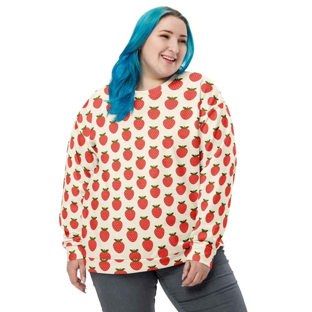 Strawberries Fruit Printed Sweatshirt, Fall Winter Crewneck Sweatshirt ...