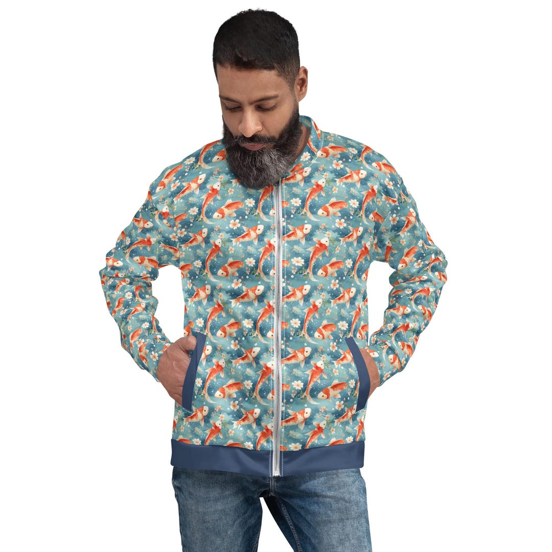 Koi Fish Animal Bomber Jacket, Koi Fish Lover Gift, Fashion Streetwear ...