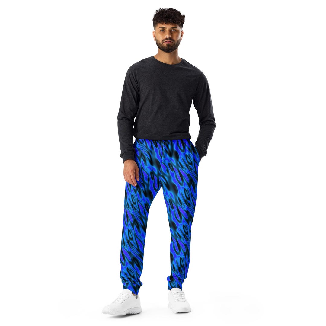 Fire Flames Printed Slim Fit Men Joggers, Fluffy Fire AOP Athletic ...