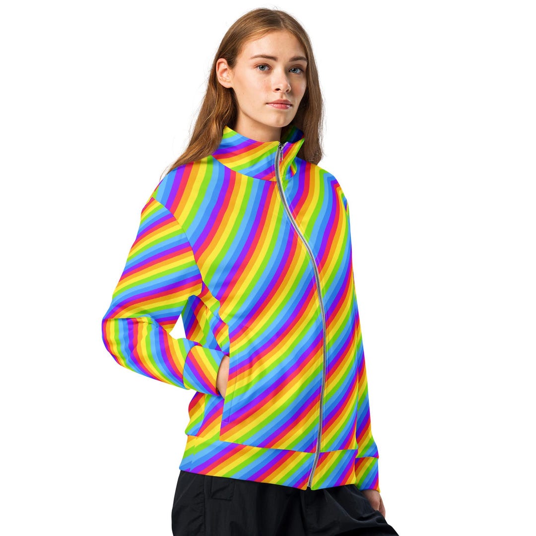 LGBTQ Rainbow Striped Track Jacket, Gay Lesbian Streetwear Jacket ...