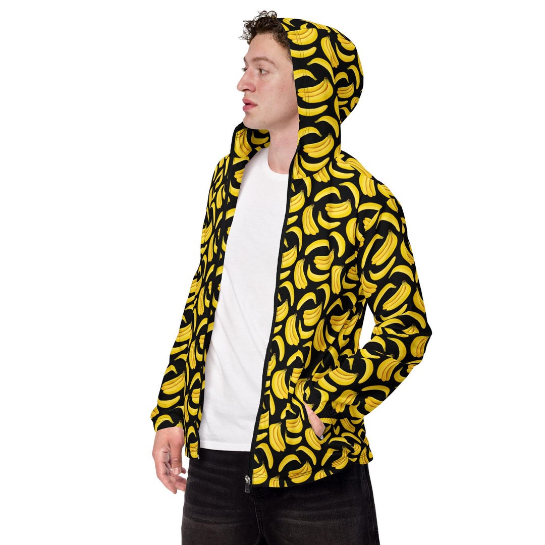 Bananas Printed Men's Windbreaker, All Over Print Fruit Windbreaker ...