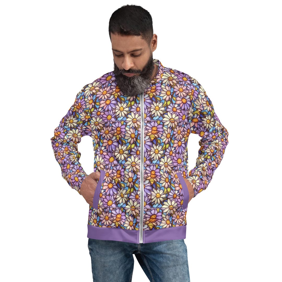 Stained Glass Flowers Bomber Jacket, Floral Jacket, Lightweight Fashion ...