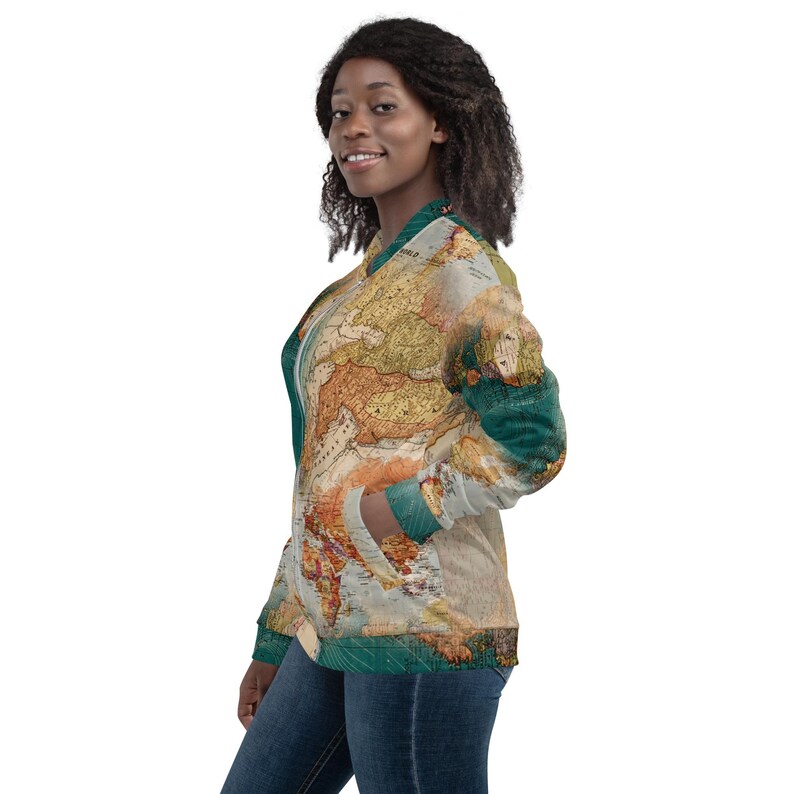 World Map Bomber Jacket, Traveler Jacket, Map of World, Geography Globe ...