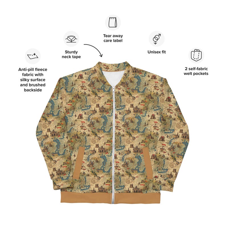 Old World Fantasy Map Bomber Jacket, Traveler Jacket, Map of World ...