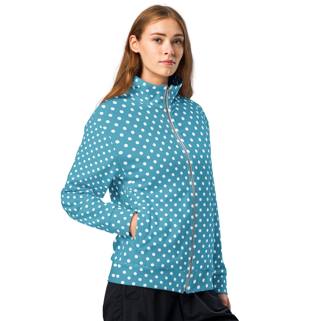 Polka Dots Zipper Track Jacket, Fashion Streetwear Zip-up Pockets ...