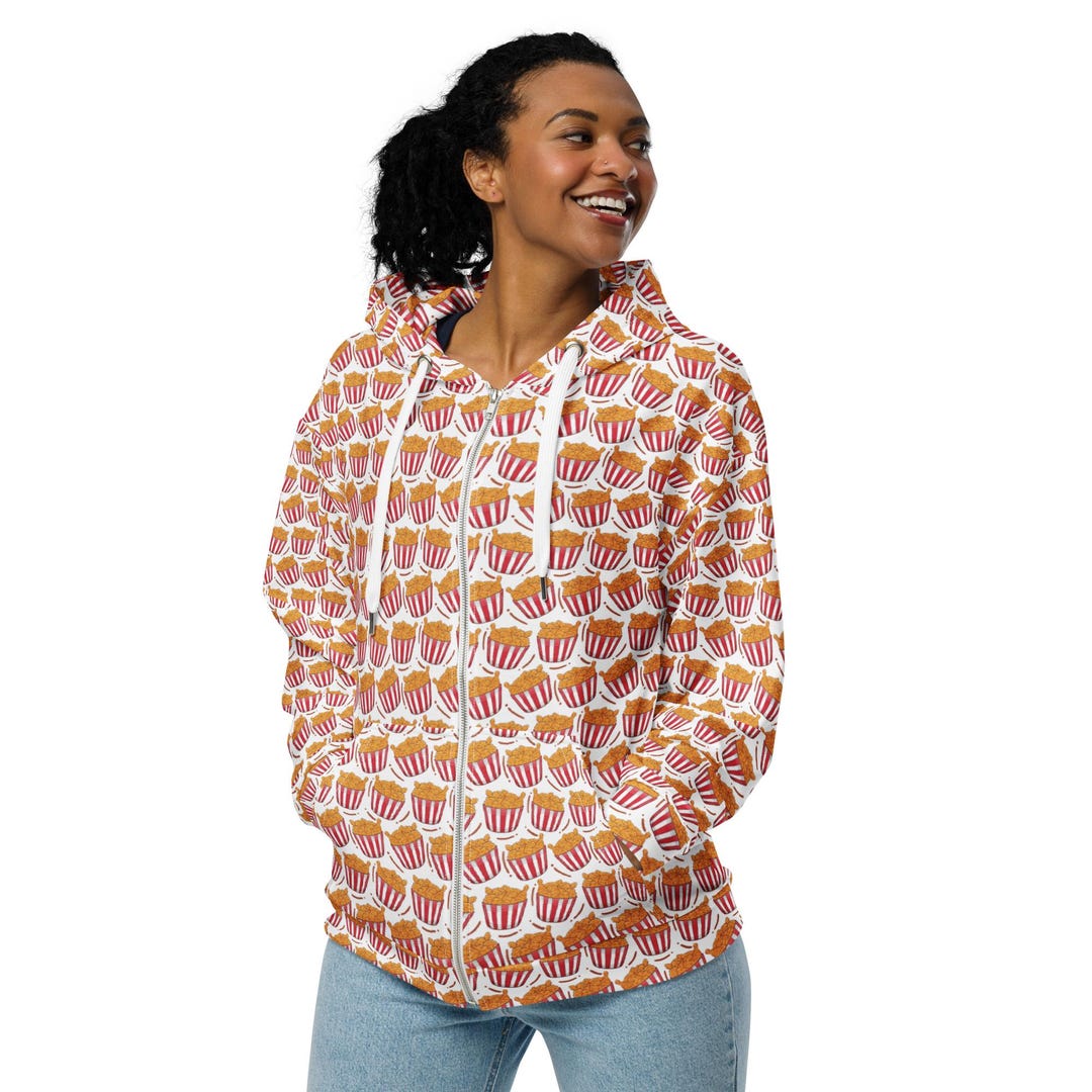 Fried Chicken Fast Food Printed Zipper Hoodie, AOP Streetwear Fashion ...