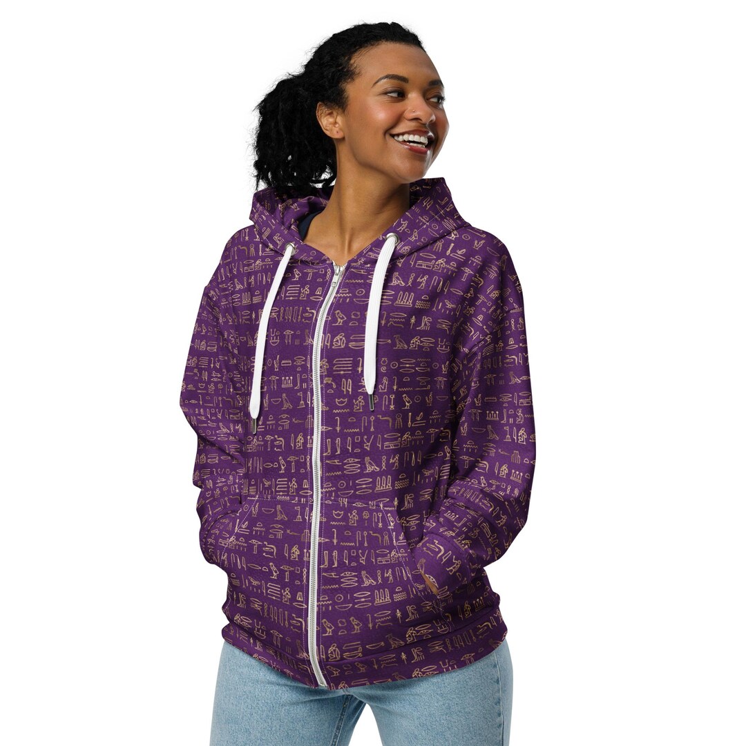 Egypt Hieroglyphics Printed Zipper Hoodie, Egyptian Streetwear Fashion ...