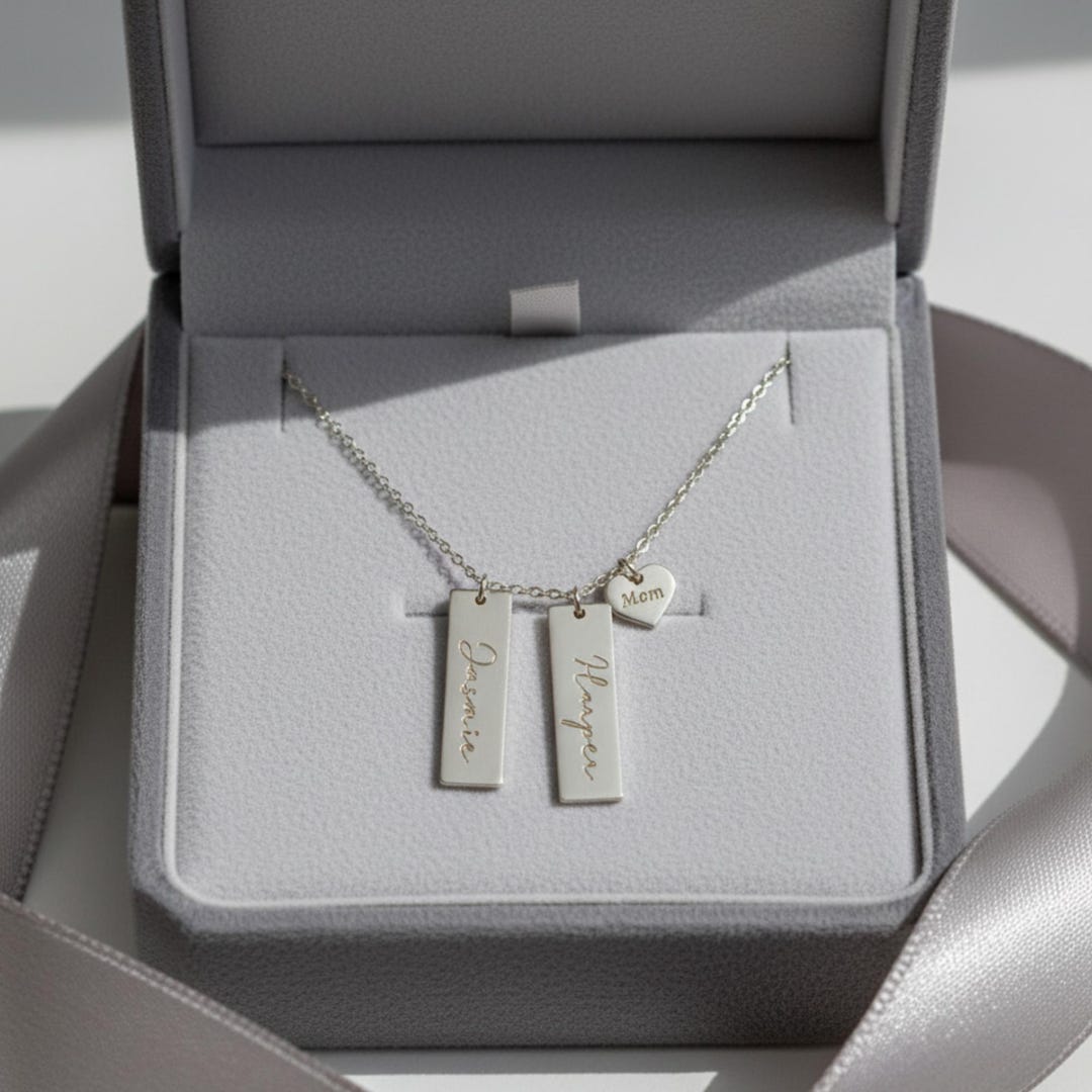 14K Gold Custom Name Bar Necklace – Double Bars Engraved, Minimalist ...