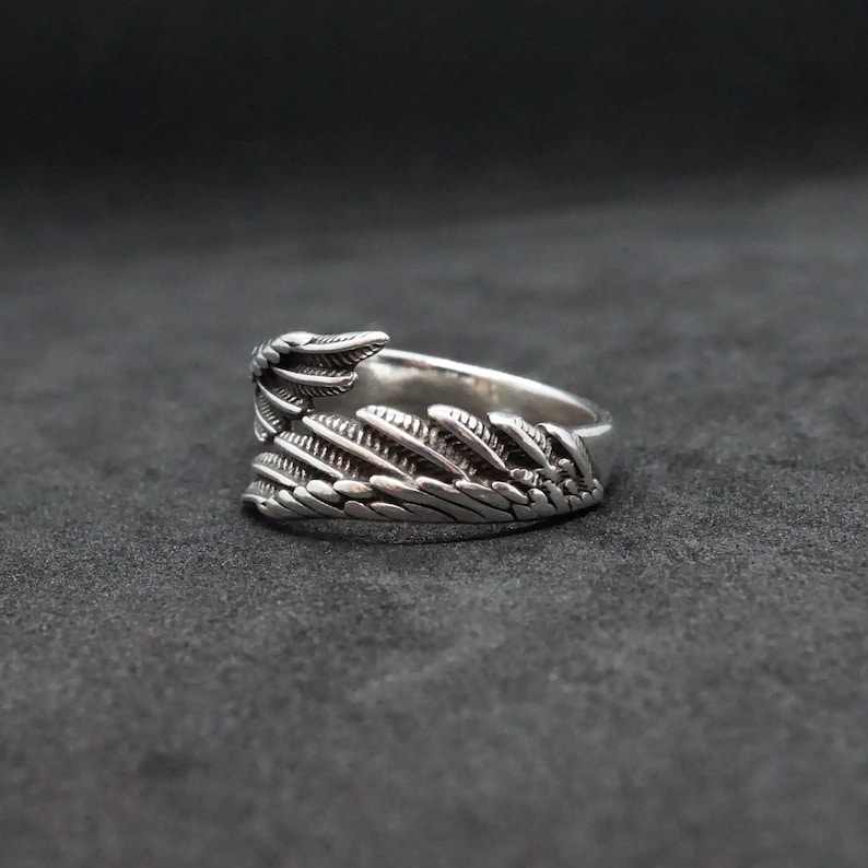 Silver Wings Ring | Adjustable Feather Wrap Ring | Sterling Silver ...