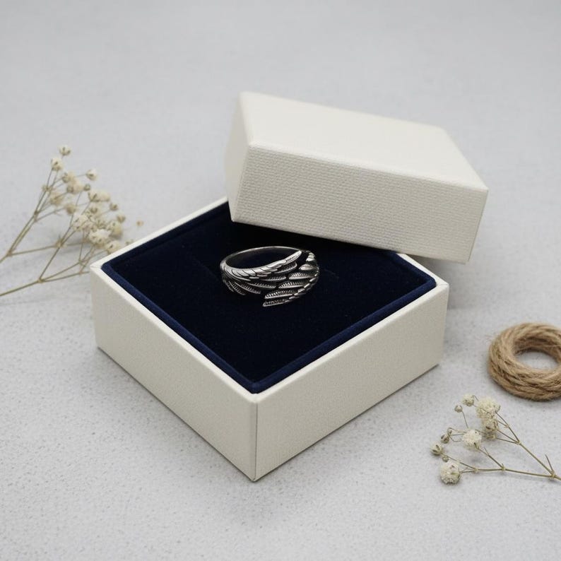Silver Wings Ring | Adjustable Feather Wrap Ring | Sterling Silver ...