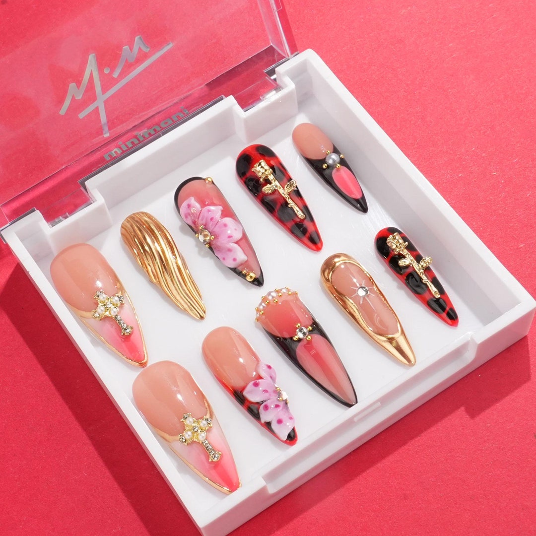 Vintage Cross Flowers Luxury Catholic Church Handmade Gel False Press ...