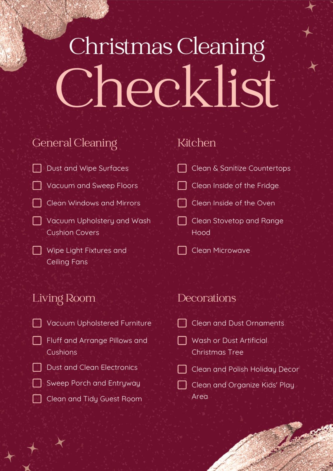 Christmas Cleaning Checklist Printable Holiday Planner Cleaning ...