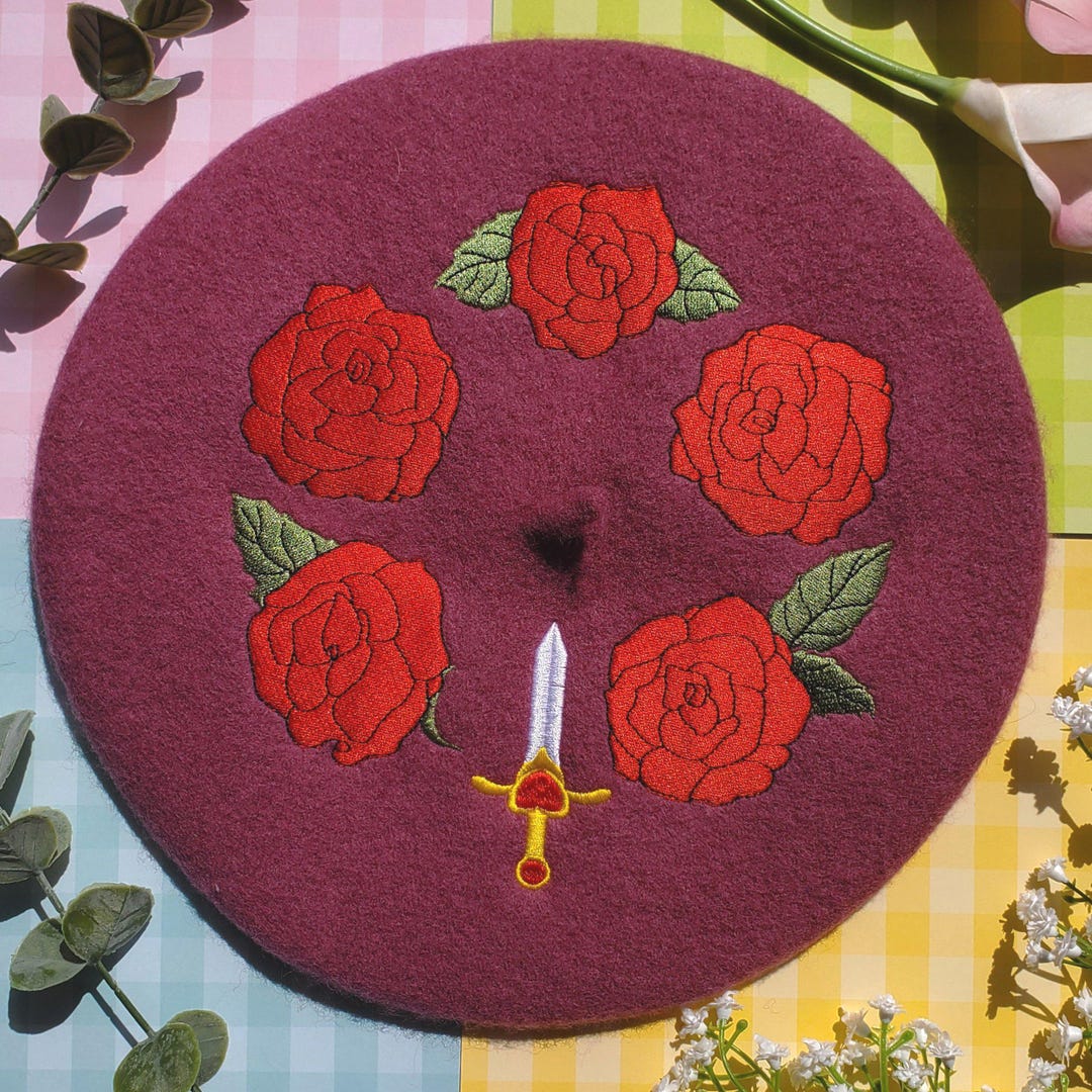 Rose Pink Wool Embroidered Beret, Fantasy and Flower Hat - Etsy