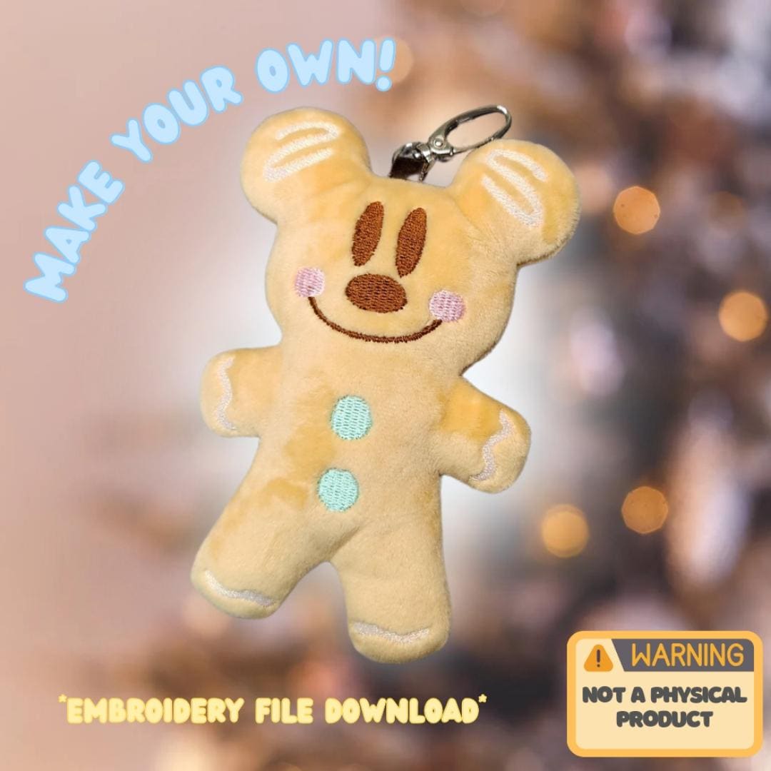 ITH Gingerbread Mouse Plush Keychain or Ornament - Embroidery File for ...