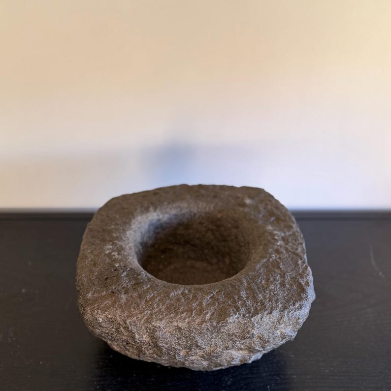 Antique Heavy Stone Mortar Planter | Vintage Hand-carved Limestone Bowl ...