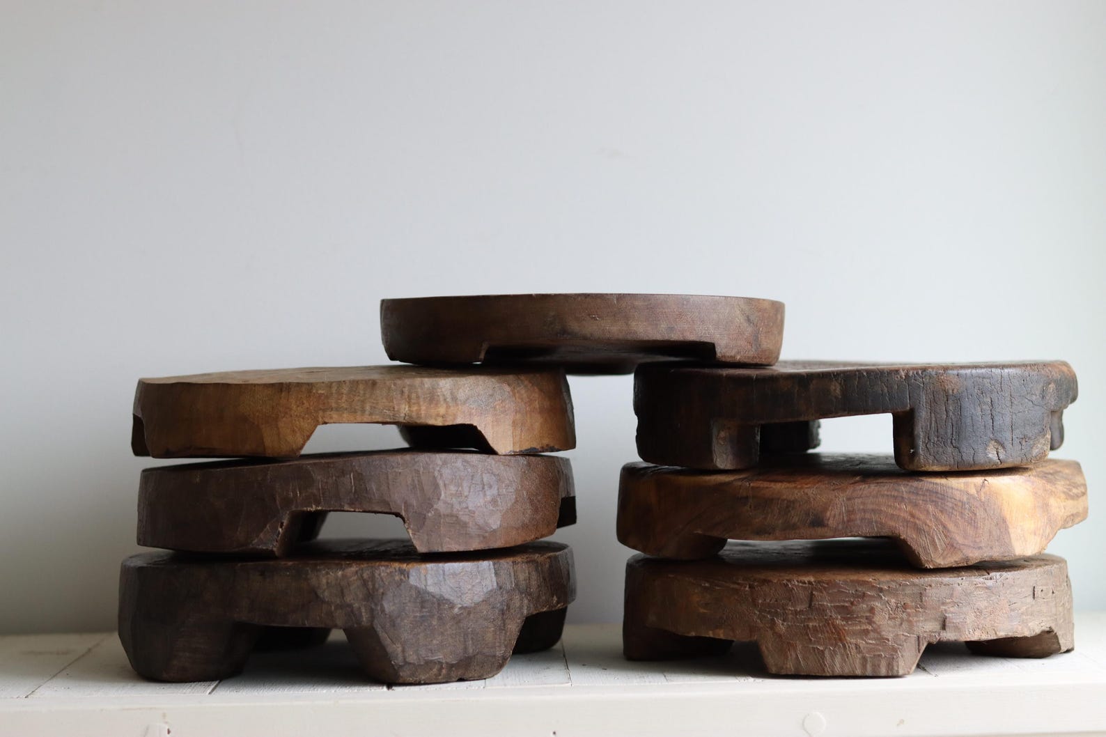 Rustic Circular Vintage Chapati Wooden Riser Trivet, Farmhouse Decor ...
