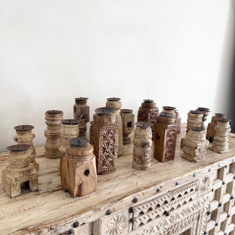 Vintage Carved Teak Wood 9" Candle Stick Holder | Wabi Sabi Wooden ...