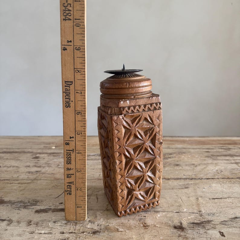 Vintage Carved Teak Wood 9" Candle Stick Holder | Wabi Sabi Wooden ...