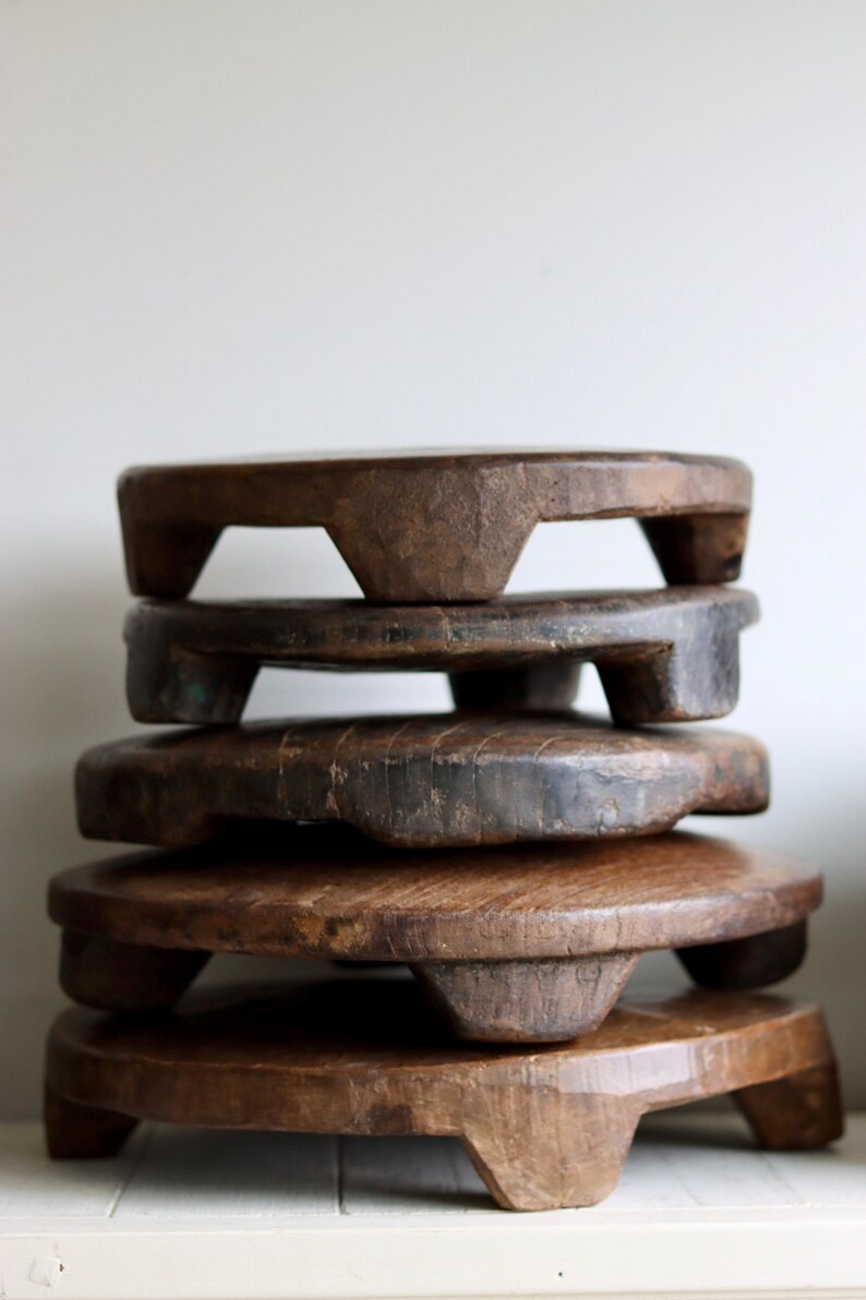 Rustic Circular Vintage Chapati Wooden Riser Trivet, Farmhouse Decor ...