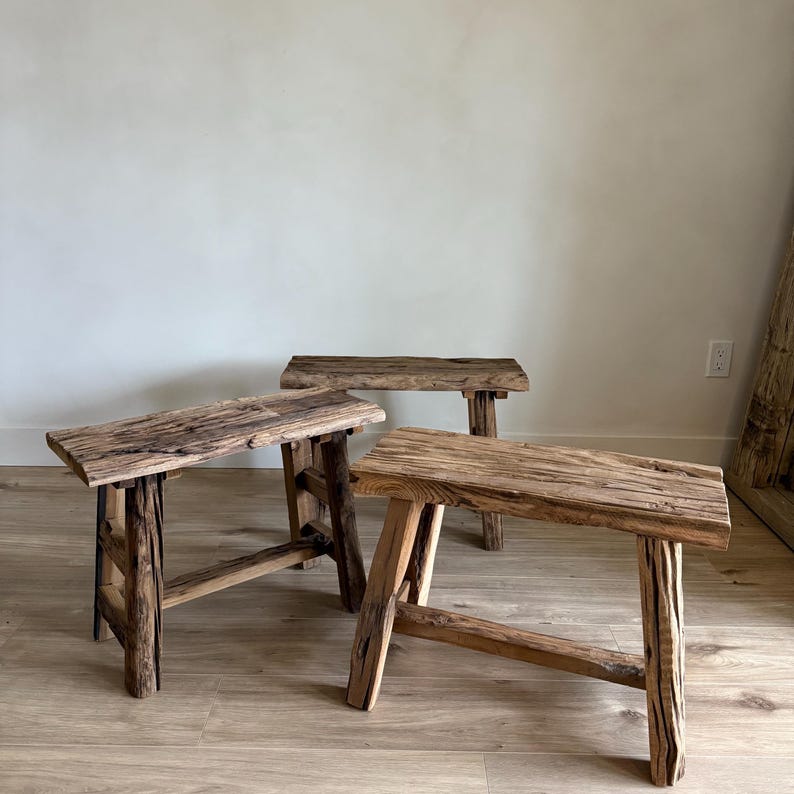 Handcrafted Entryway Stool, Rustic Reclaimed Wood Stool, Farmhouse ...
