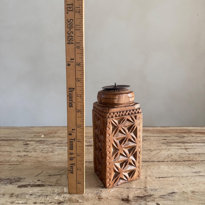 Vintage Carved Teak Wood 9" Candle Stick Holder | Wabi Sabi Wooden ...
