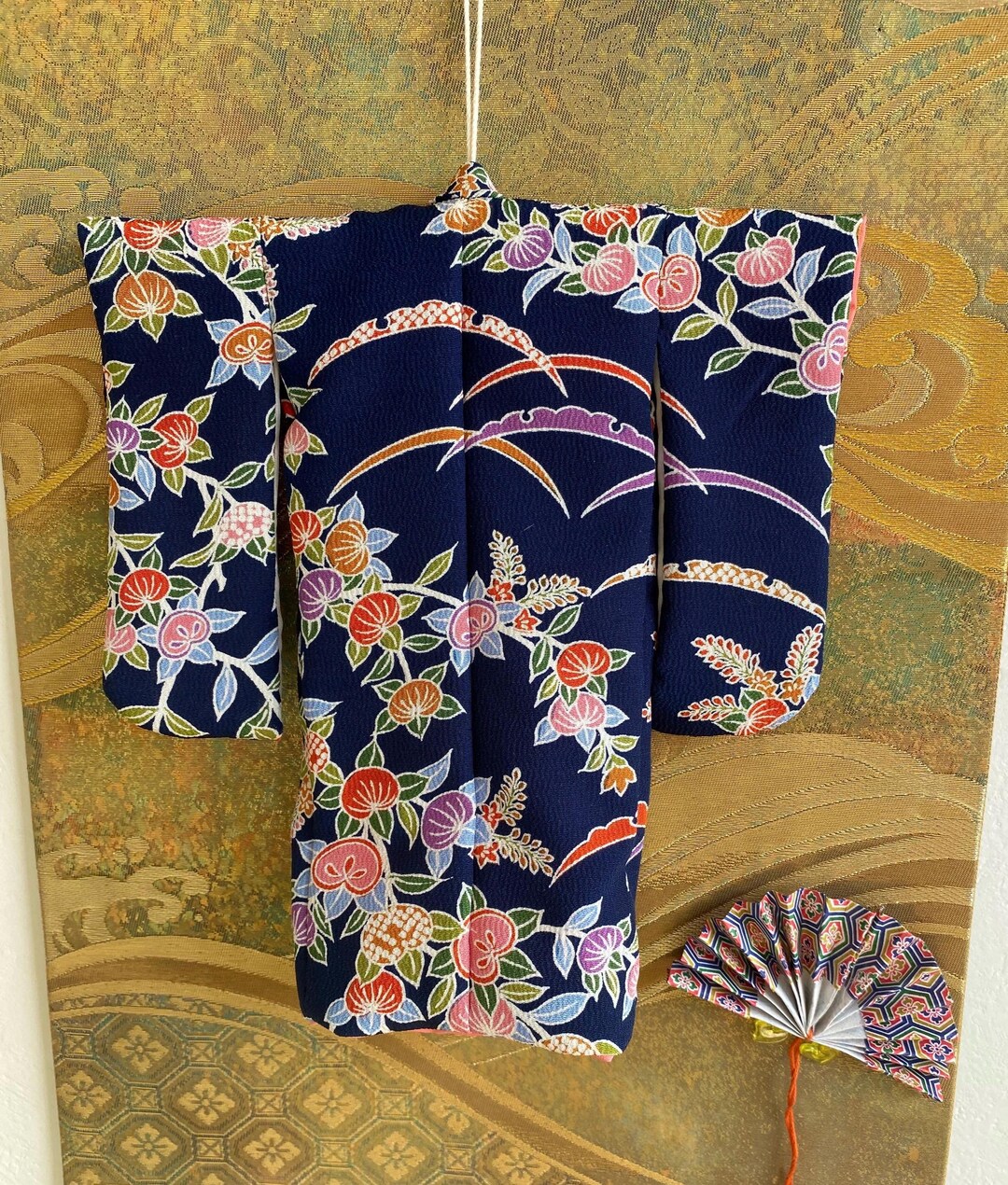 Miniature Kimono With Hanger, Navy Floral Fabric, Handmade Recycled ...