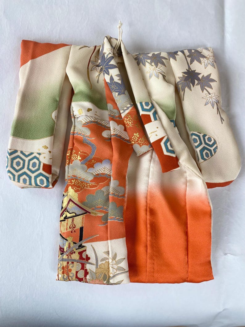 Miniature Japanese Kimono With Hanger. Orange and White Color, Kyoto ...