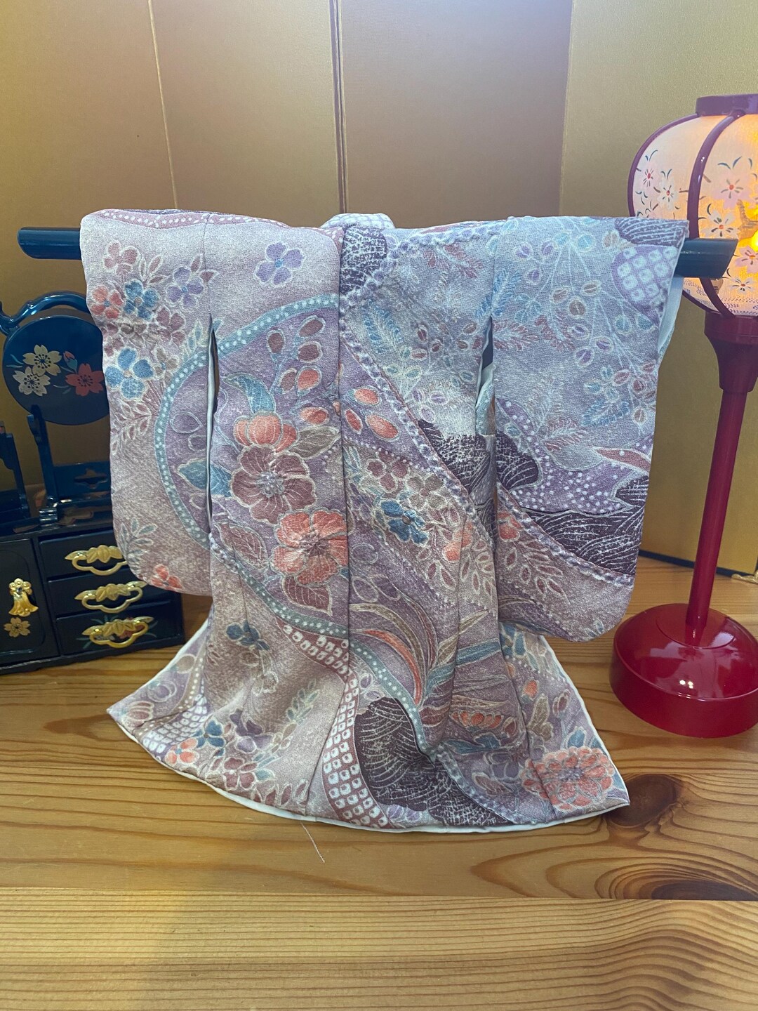 Elegant Miniature Kimono With a Hanger. Light Purple,pink, Flowers ...