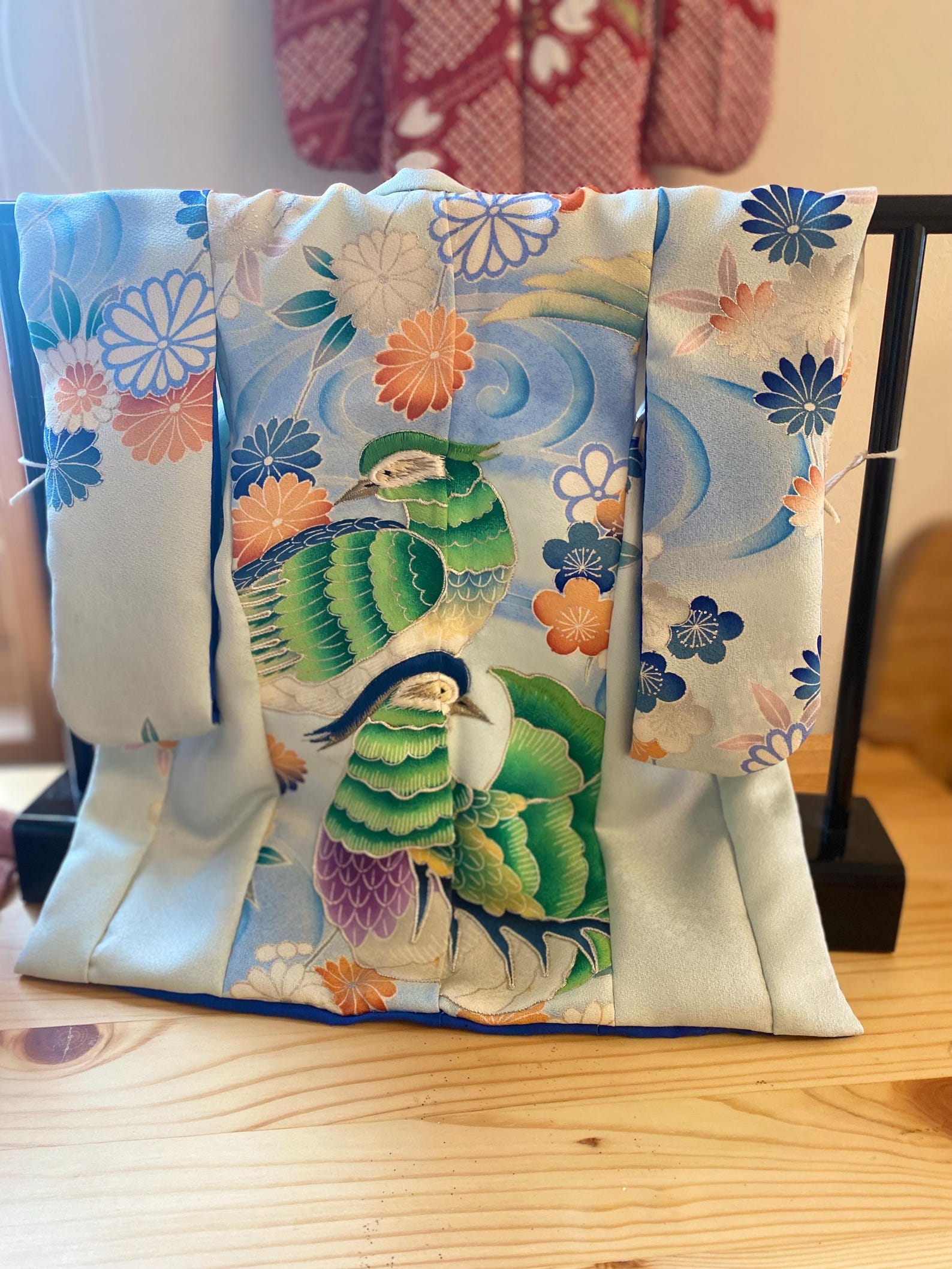 Miniature Kimono With Hanger, Light Blue & Green Mandarin Duck Design ...
