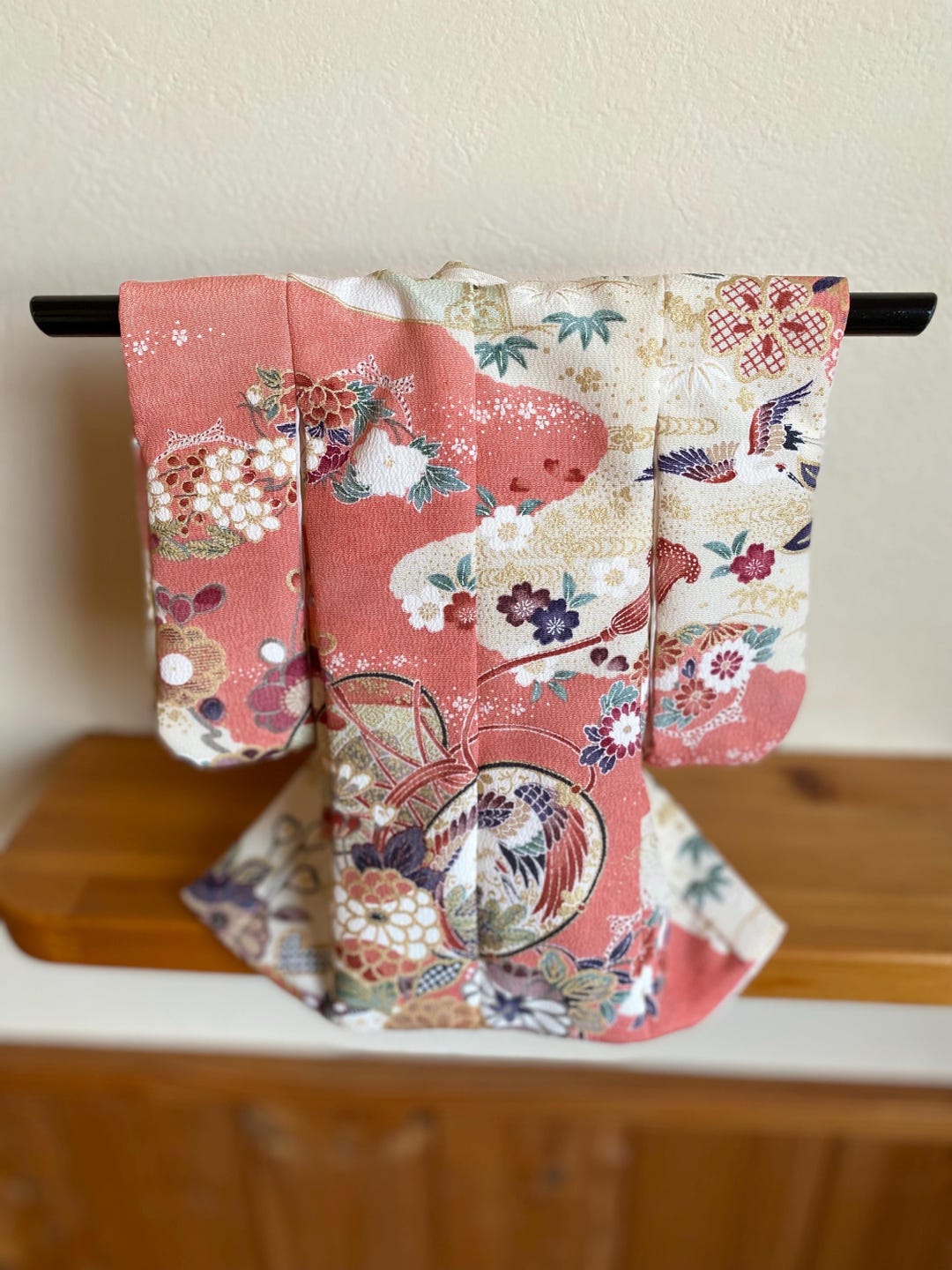 Handmade Miniature Kimono With Hanger, Pink Floral Bird Design - Etsy