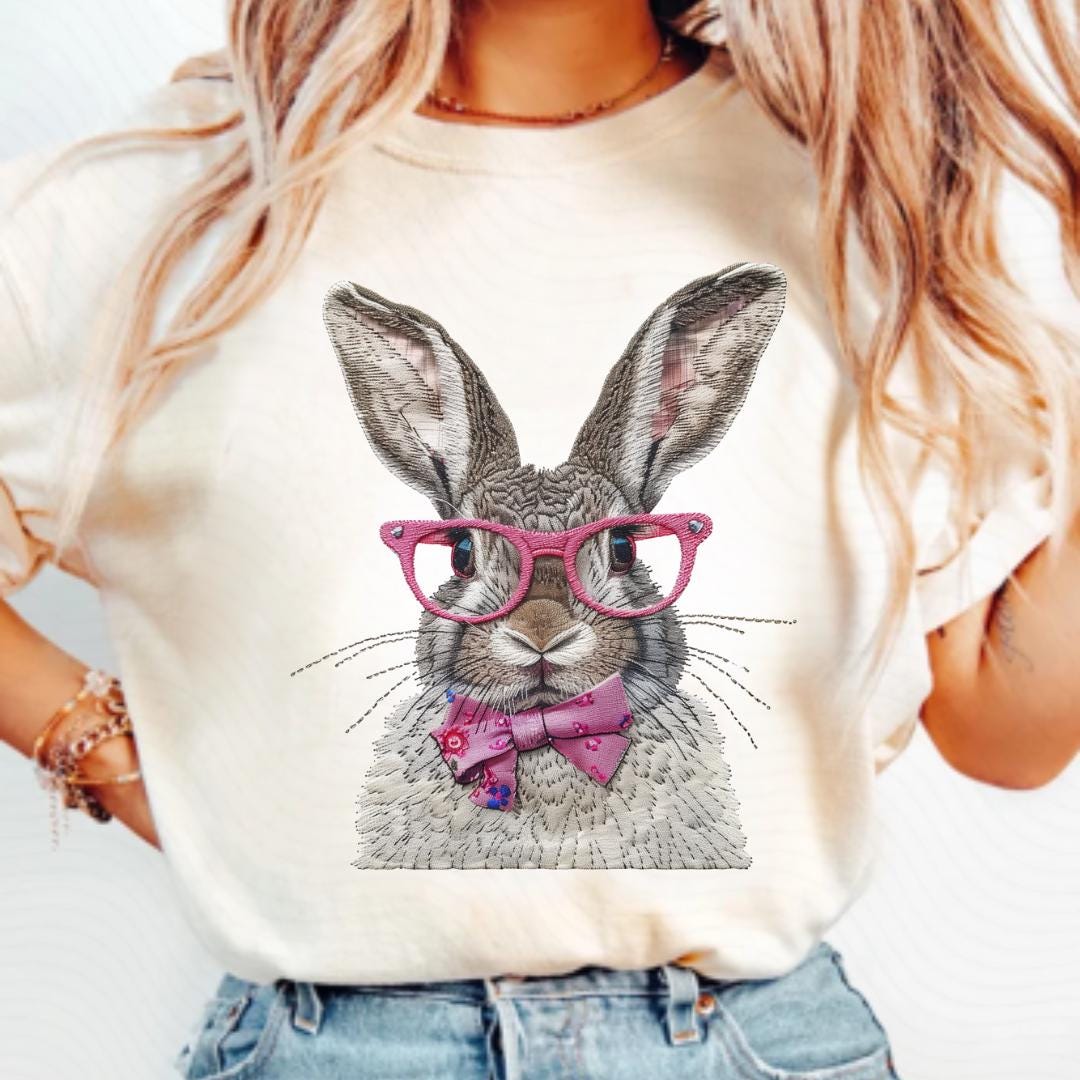 Embroidered Easter Bunny PNG- Retro Faux Embroidered Bunny Digital ...