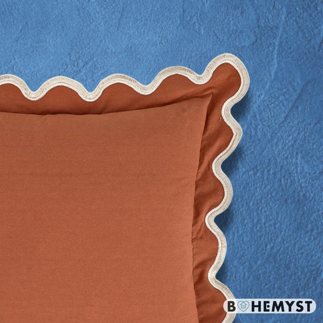 Scalloped Edge Living Room Earth Tone Sofa Cushion Cover Olive Green ...