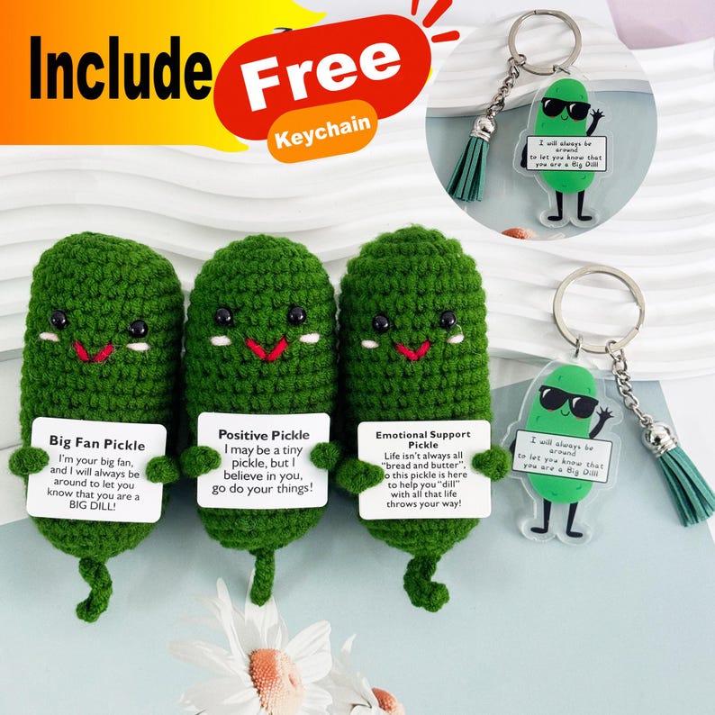 Adorable Crochet Pickles With Free Pickle Key Chain,emotional Support ...