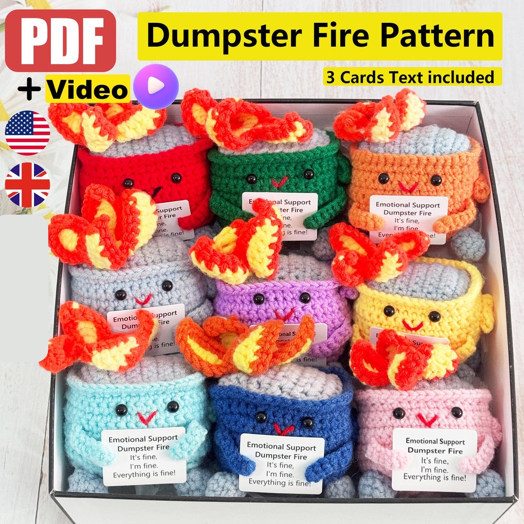 PDF Pattern+video,crochet Dumpster Fire,emotional Support Dumpster Fire ...