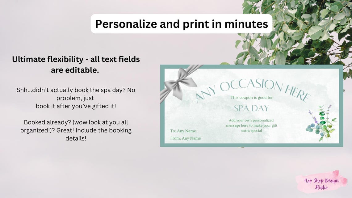 Editable Spa Day Coupon Gift, Printable Template (instant Download) - Etsy