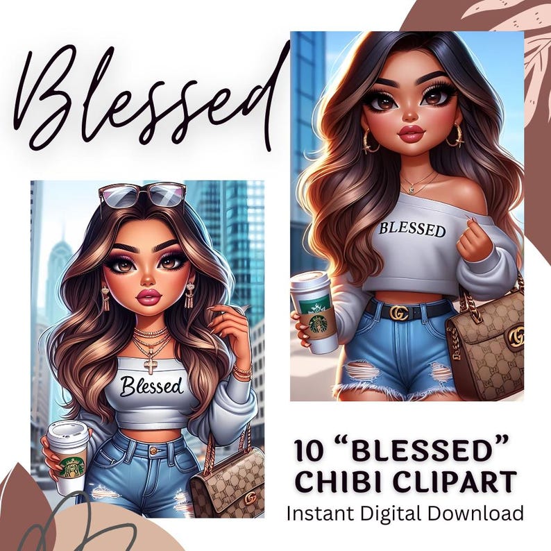 10 Blessed Woman PNG Chibi Style Blessed Sublimation Design PNG, Strong ...