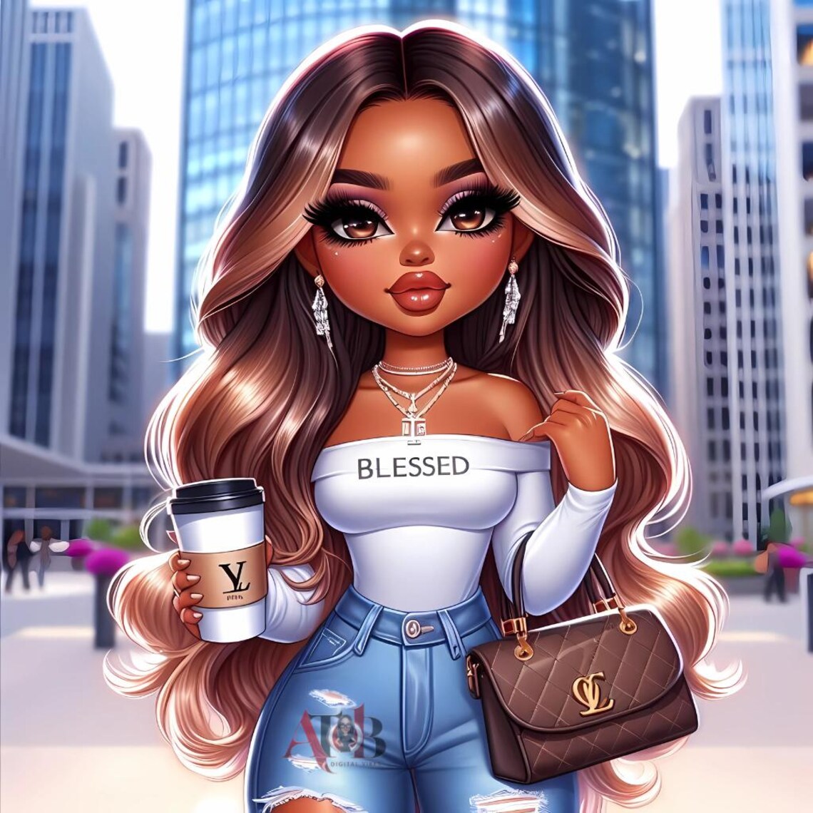 10 Blessed Woman PNG Chibi Style Blessed Sublimation Design PNG, Strong ...