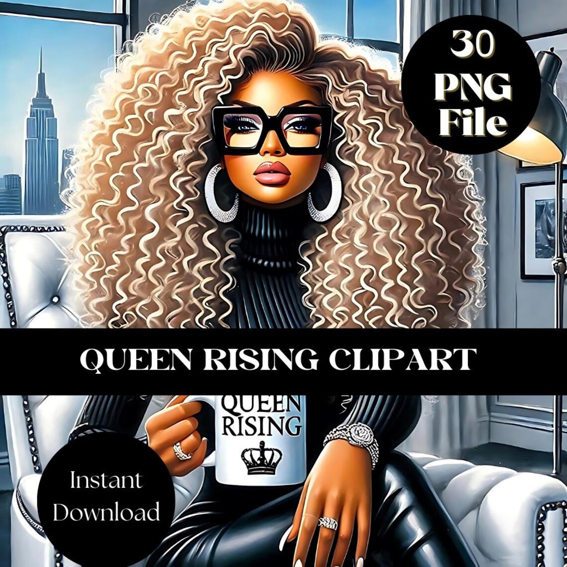 30 Queen Rising Black Girl Boss Clipart for Planner, Sublimation, Black ...