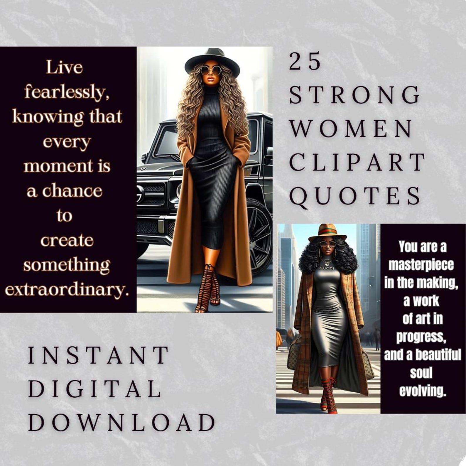 25 Black Woman Motivational Clipart, Motivational Boss Babe PNG, Strong ...