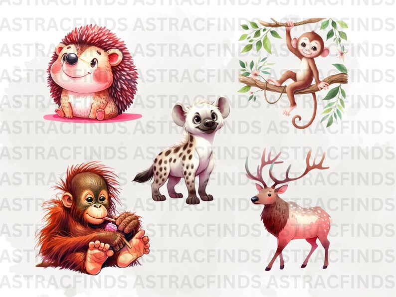 25 Watercolor Zoo Animals Clip Art Tiger Lion Camel Elephant Monkey ...