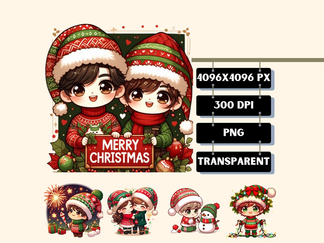 37 PNG Festive Chibi Boy and Girl Clipart Cute Boy Instant Download ...