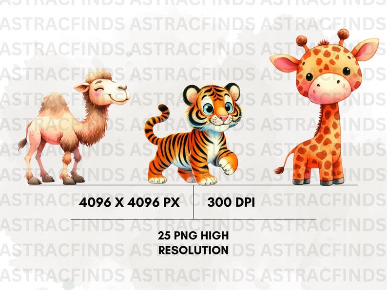 25 Watercolor Zoo Animals Clip Art Tiger Lion Camel Elephant Monkey ...