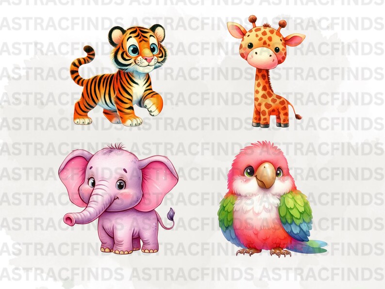 25 Watercolor Zoo Animals Clip Art Tiger Lion Camel Elephant Monkey ...
