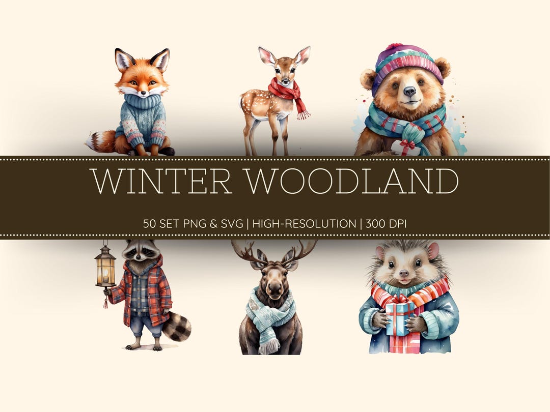 50 Watercolor Winter Woodland Animal Forest Bundle PNG & SVG | Animals ...