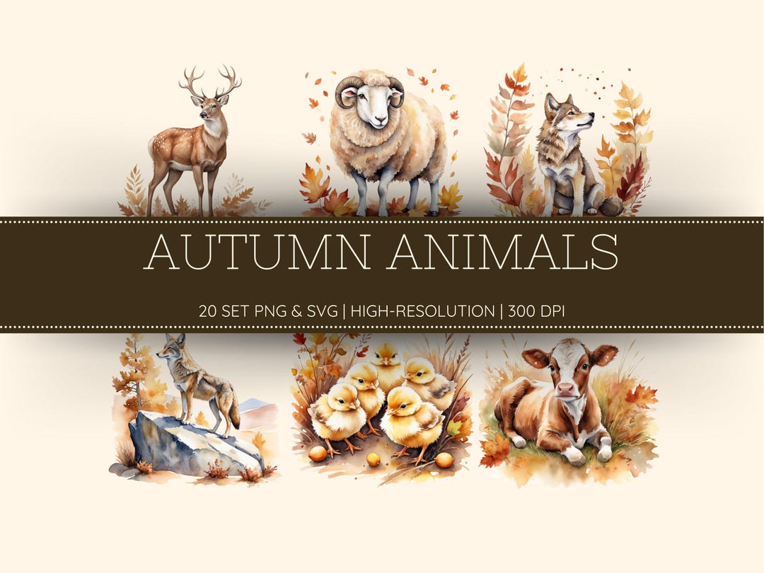 20 Sets of Watercolor Autumn Animal Clipart | Nursery Animal Fall ...